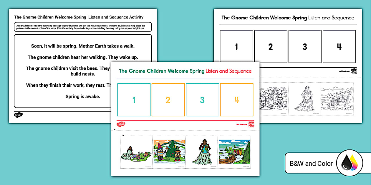 The Gnome Children Welcome Spring Listen and Sequence Worksheet
