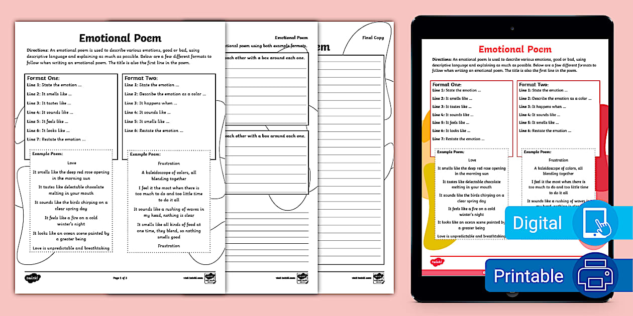 Emotional Poetry Worksheet | Resource | Twinkl USA