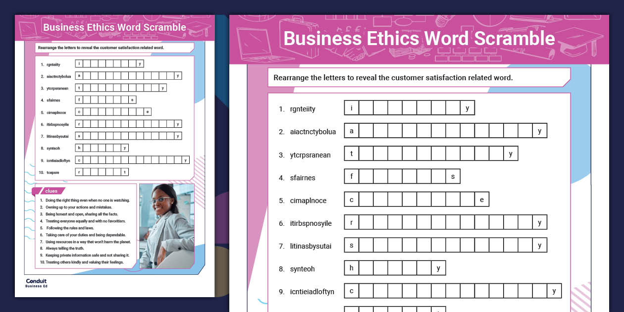 Business Ethics Word Scramble (teacher made) - Twinkl