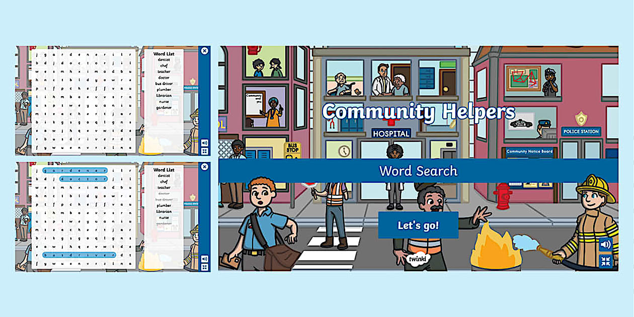 Community Helpers Interactive Word Search - Twinkl