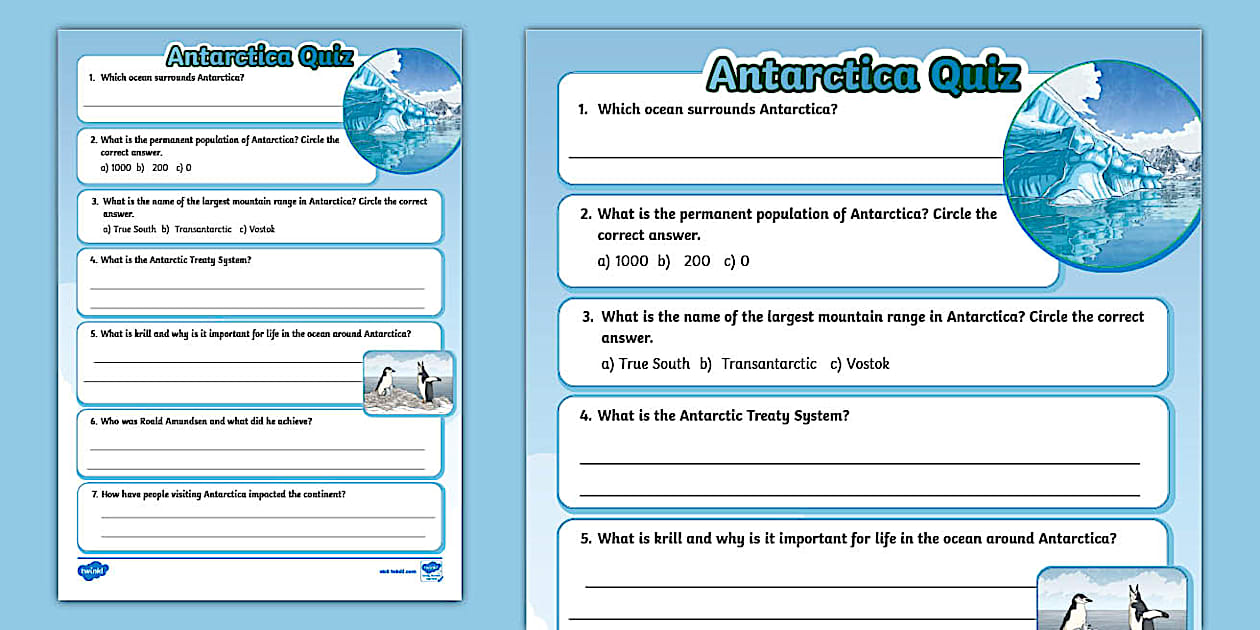 KS2 Antarctica Paper Quiz - Geography - Polar Regions