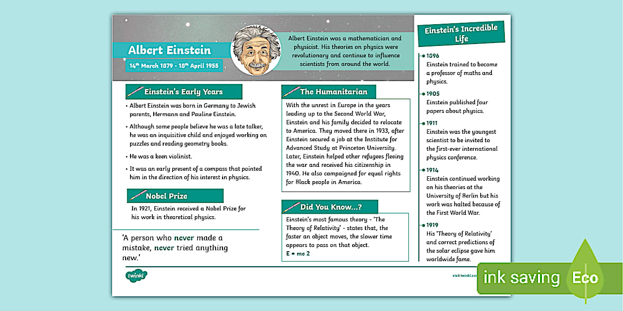 Albert Einstein Fact File - Twinkl - KS2 (teacher made)