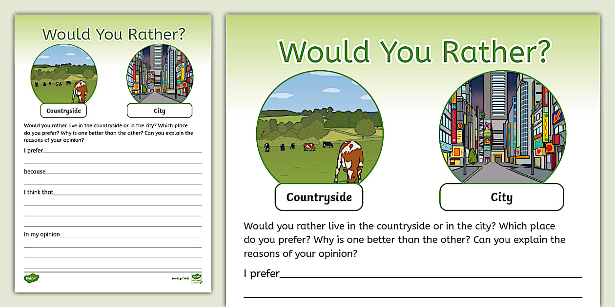 Would You Rather? Countryside or City Life Opinion Writing Template