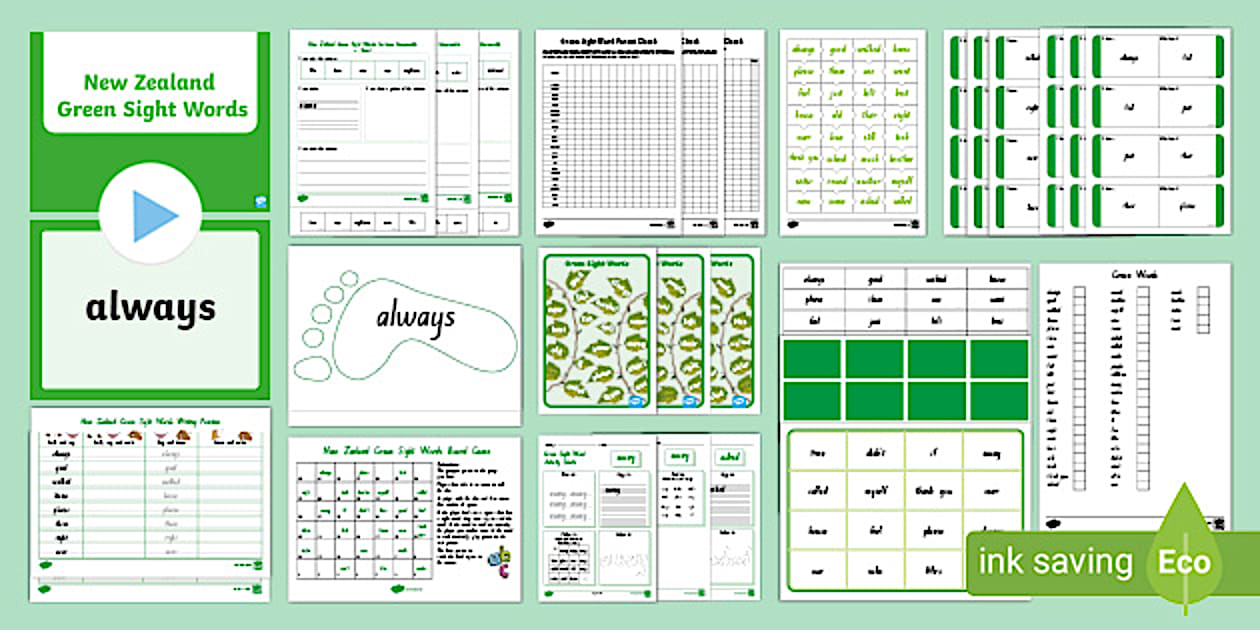 New Zealand Green Sight Words Resource Pack (teacher made)