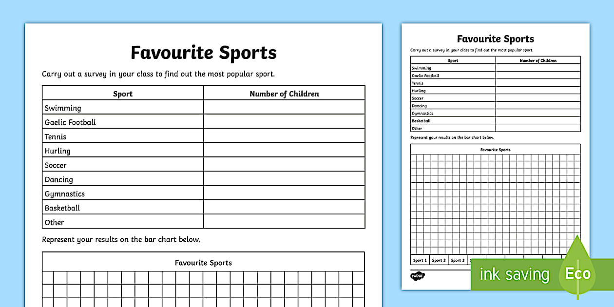 Favourite Sports Survey and Graph Worksheet (teacher made)