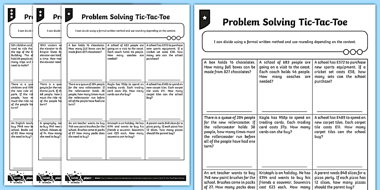 Differentiated Problem Solving Tic-Tac-Toe Worksheet / Worksheets