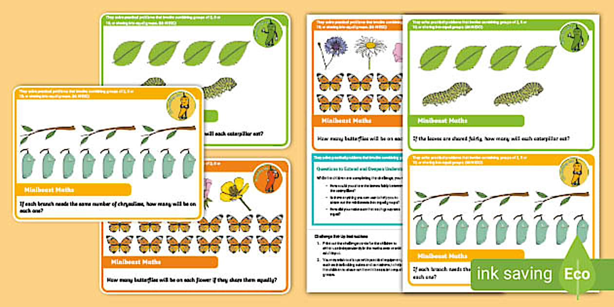 EYFS Maths Sharing into Equal Groups Chilli Challenges: Minibeast Maths