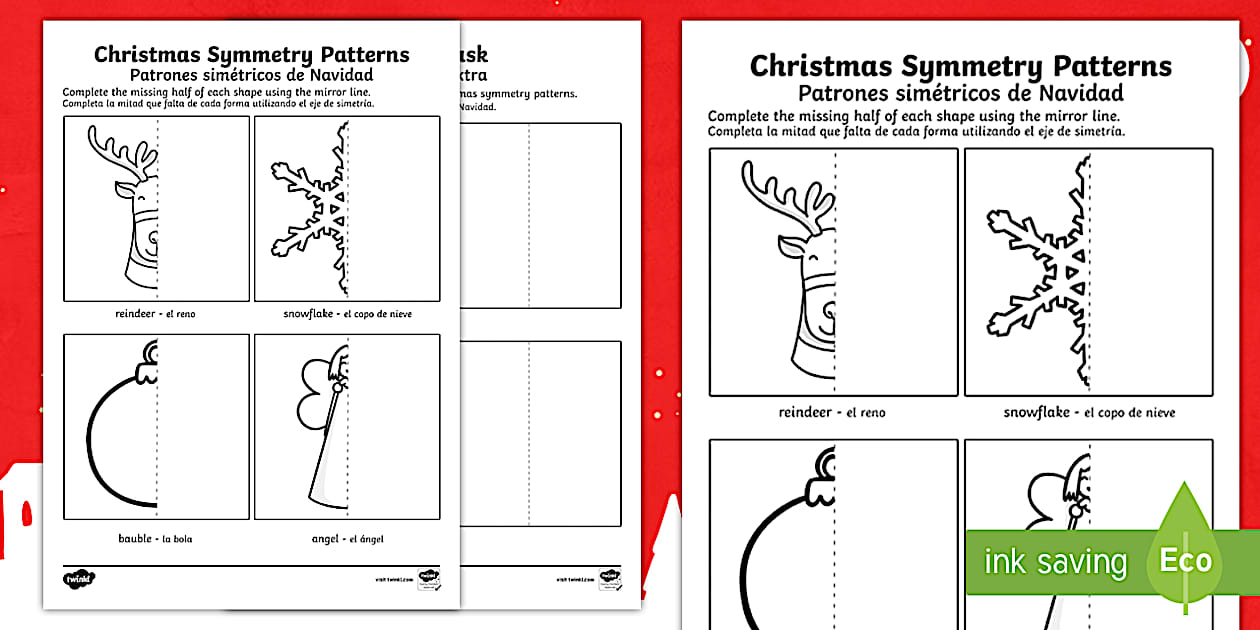 Christmas Symmetry Worksheet / Worksheet English/Spanish - Christmas ...
