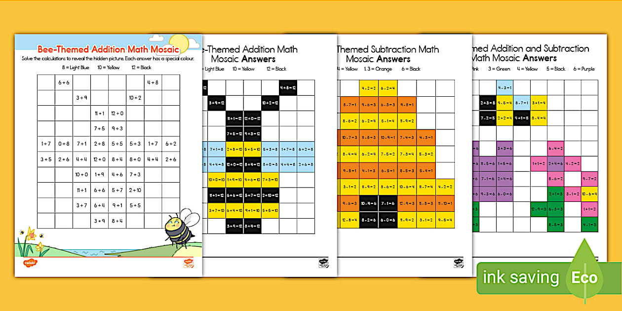 Bee Math Addition and Subtraction Mosaics | Twinkl - Twinkl