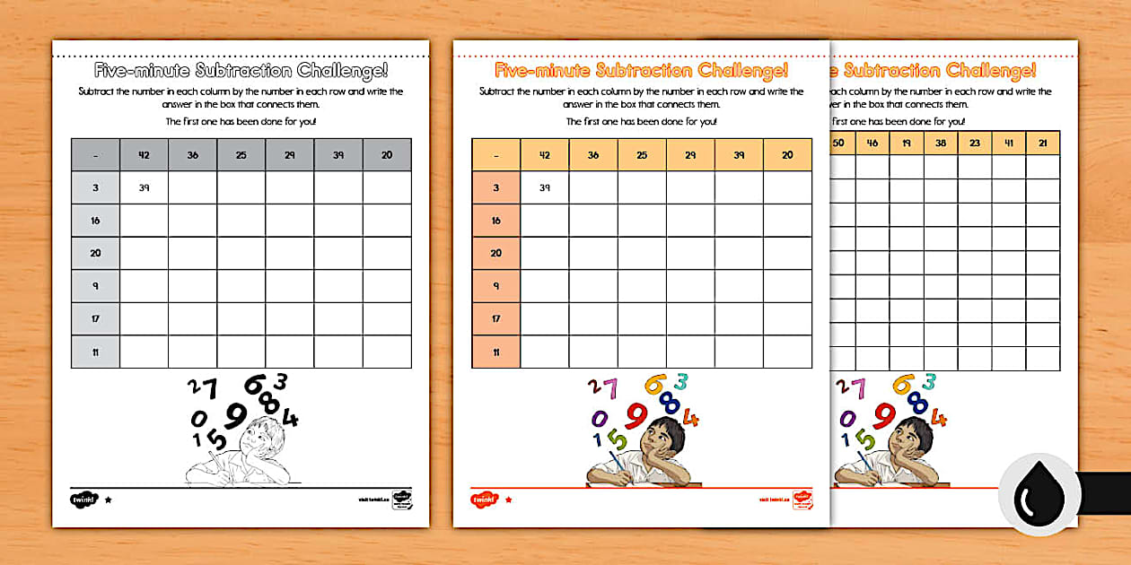 Subtraction Practice Sheets | Subtraction Challenge Activity