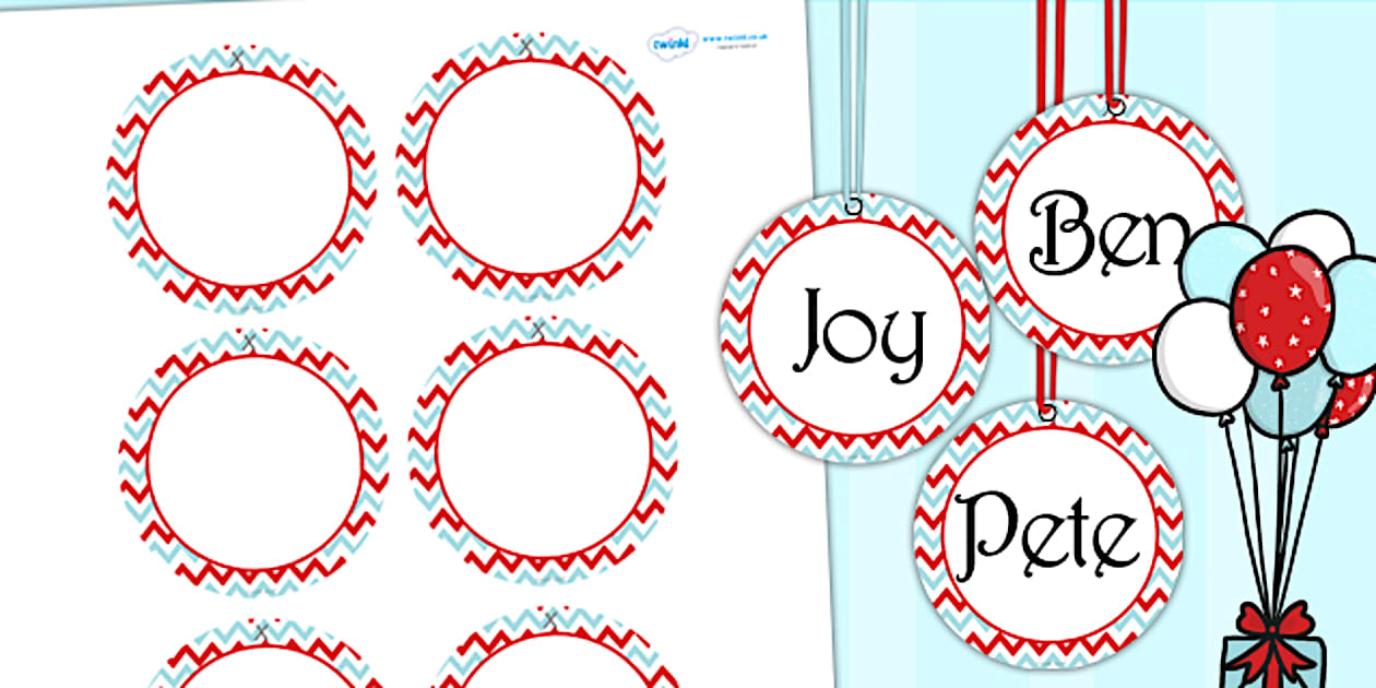 Editable Zig Zag Birthday Party Name Tags Red And Blue
