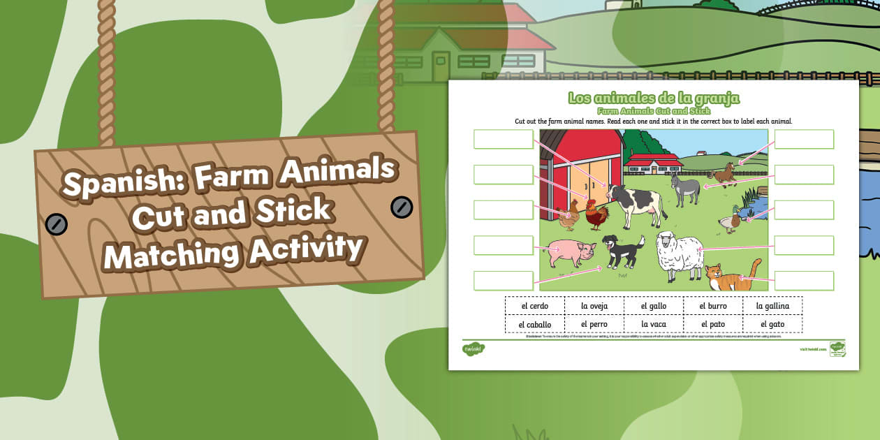 👉 Spanish: Farm Animals Cut and Stick Matching Activity