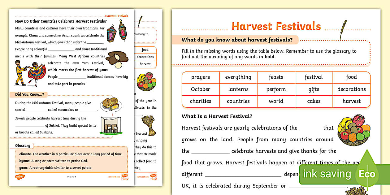 Harvest Festival Cloze Activity,Harvest Festival - Twinkl