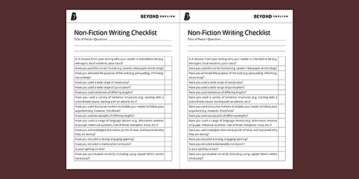 KS3 Non-Fiction Writing Checklist | Beyond English - Twinkl