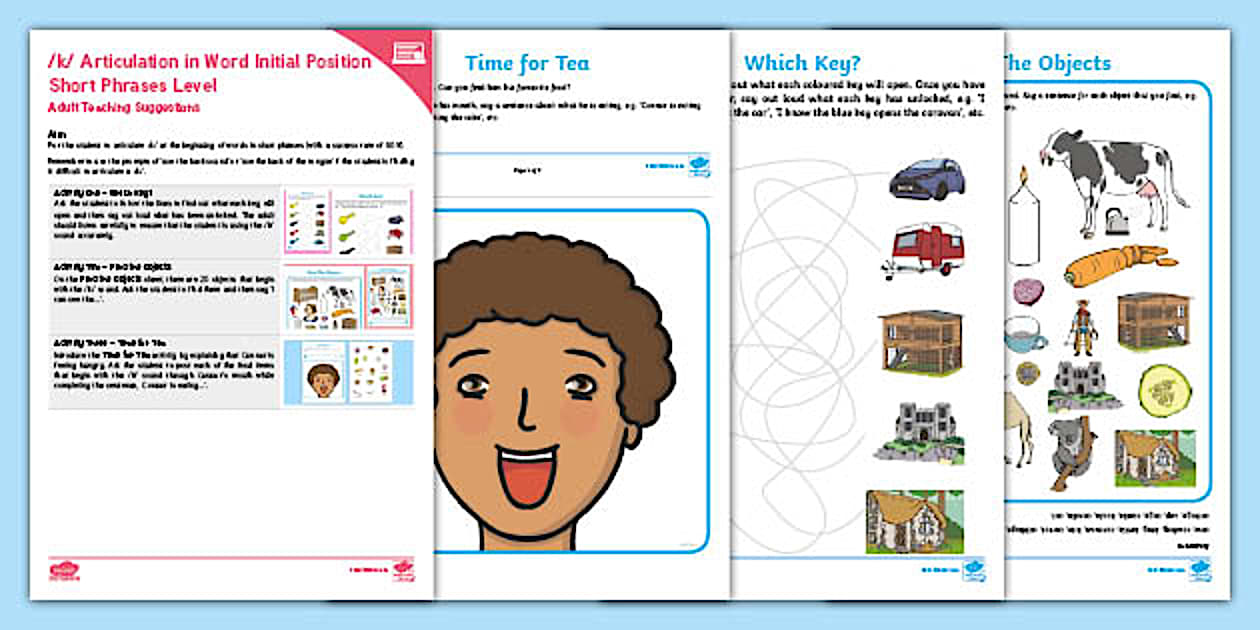 /k/ Articulation in Word Initial Position Short Phrases Activity Pack