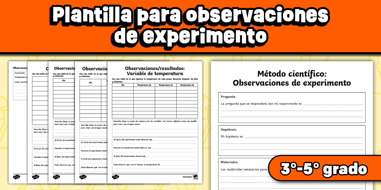 Plantilla para observaciones de experimento 3°-5° grado
