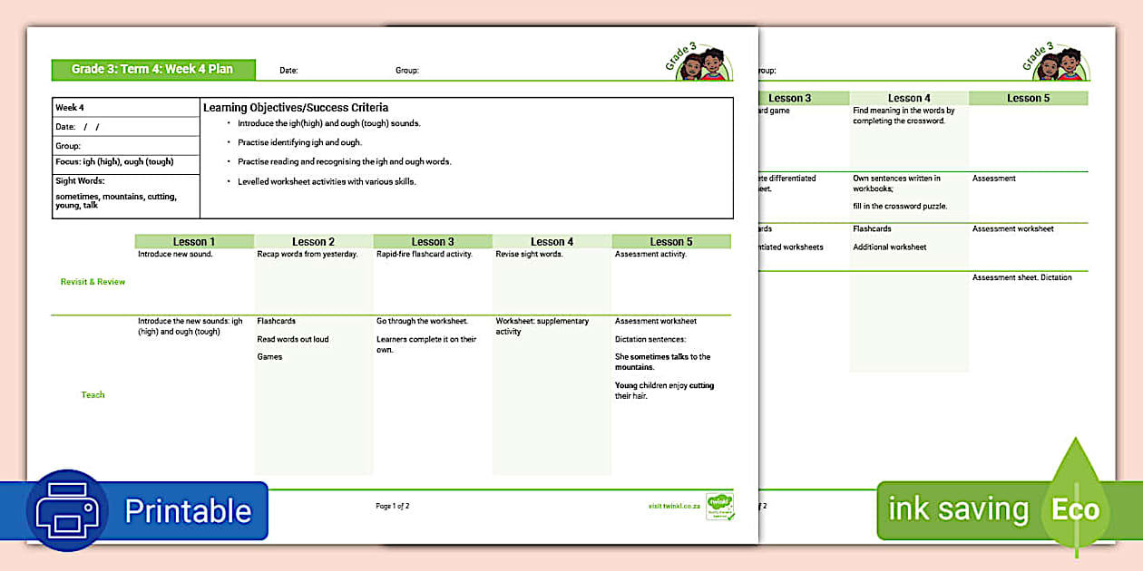 Grade 3 Phonics: Term 4 Week 4 Planning