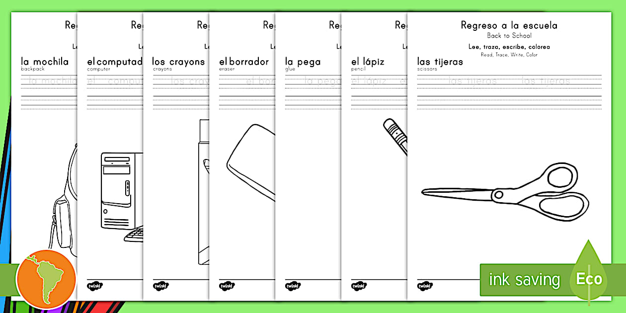 Back to School Read, Trace, Write, and Color English/Spanish