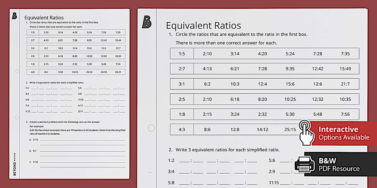 Equivalent Ratios Worksheet (teacher made) - Twinkl