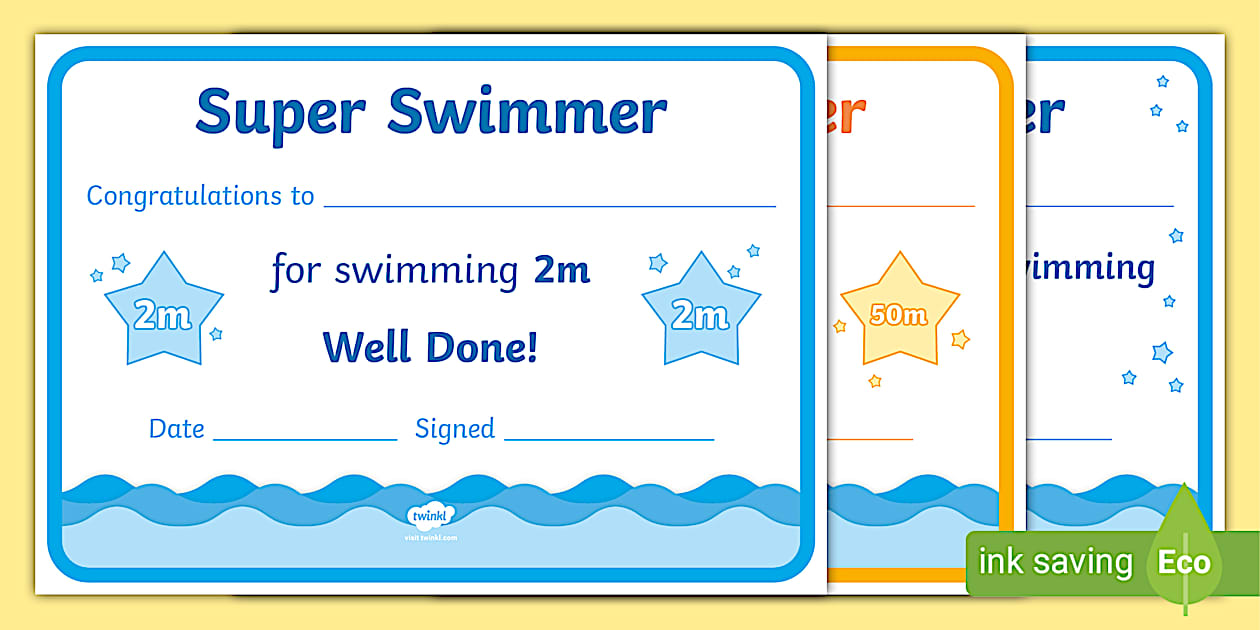 Editable Swimming Certificates (teacher made) - Twinkl