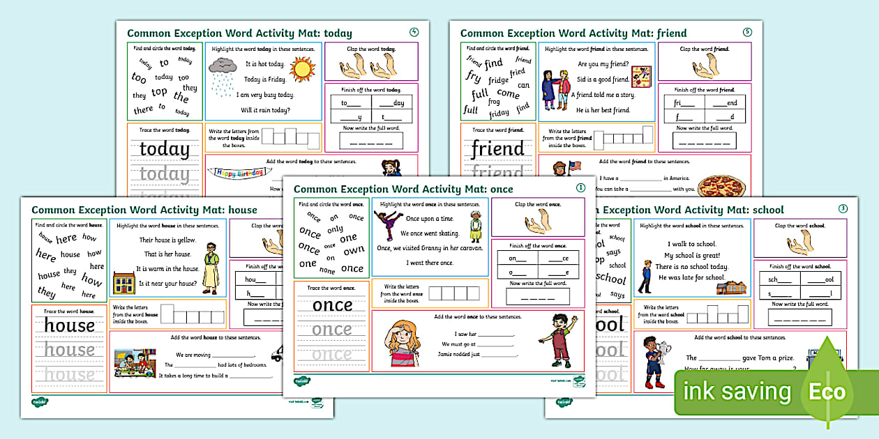 Year 1 Common Exception Word Activity Mat Pack 9 - Twinkl