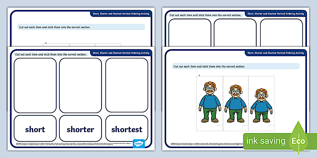 Short, Shorter and Shortest (Vertical) Ordering Activity