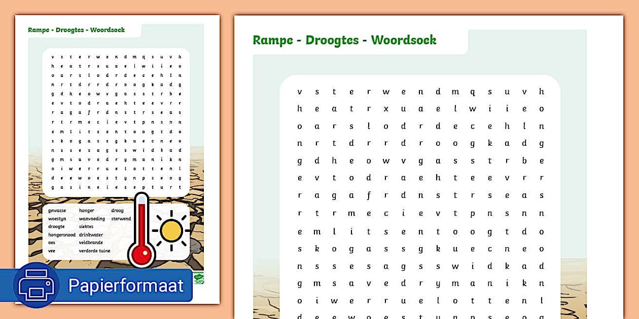 Rampe- Droogtes- Woordsoek (teacher made) - Twinkl