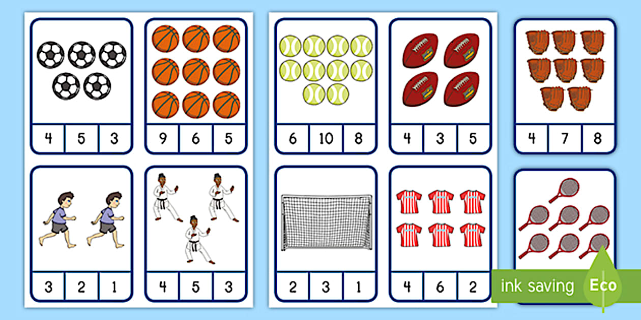 Sports Counting to 10 Clip Cards (teacher made) - Twinkl