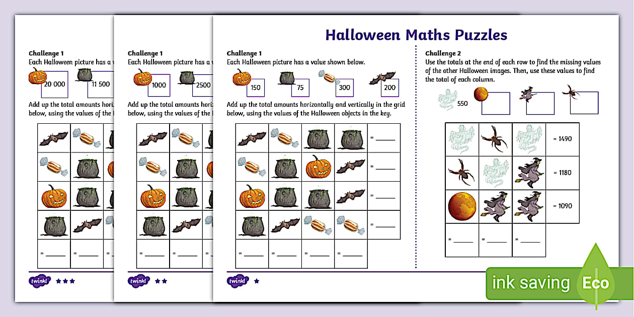 👉 UKS2 Halloween Maths Puzzles - Addition - Subtraction