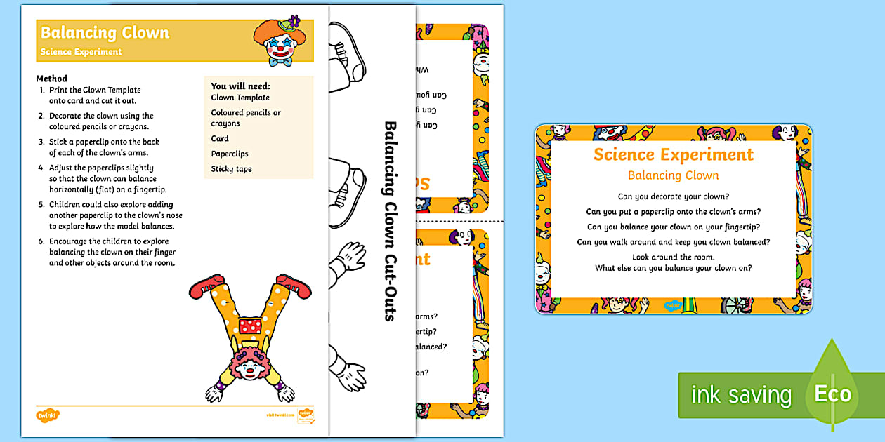 EYFS Balancing Clown Science Experiment and Prompt Card Pack