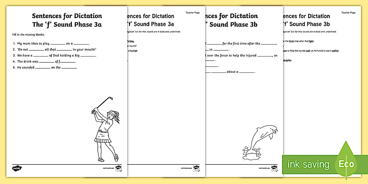 f Dictation Sentences - NI Phase 3a and 3b Phonics - Twinkl