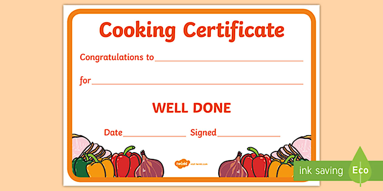 Cooking Reward Certificate