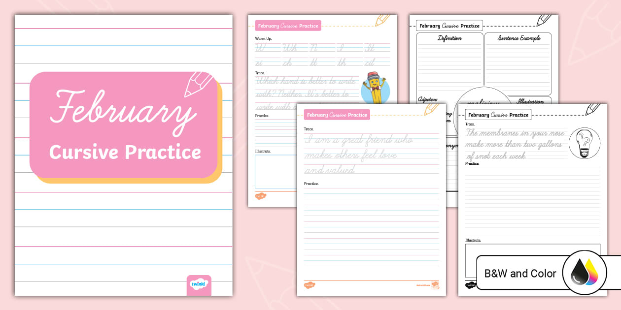 Fourth Grade February Cursive Practice Bundle (Teacher-Made)