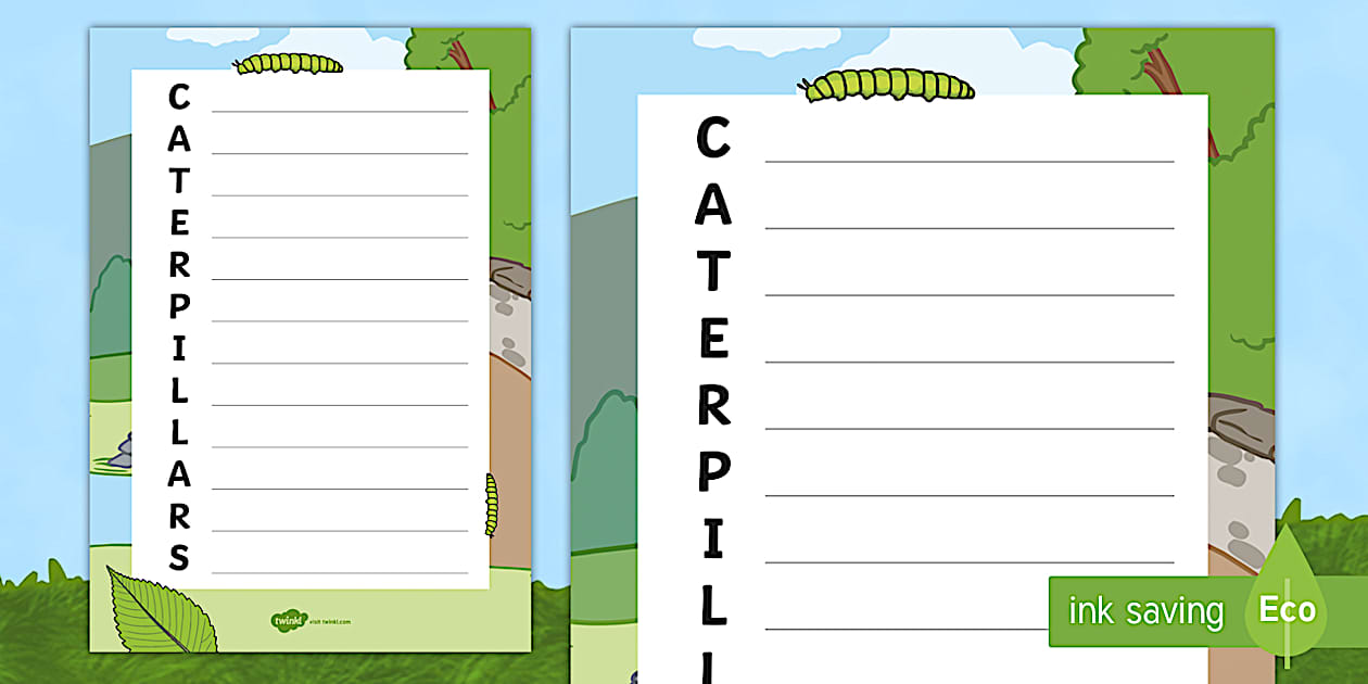 Black and White Caterpillars Acrostic Poem Template - Twinkl