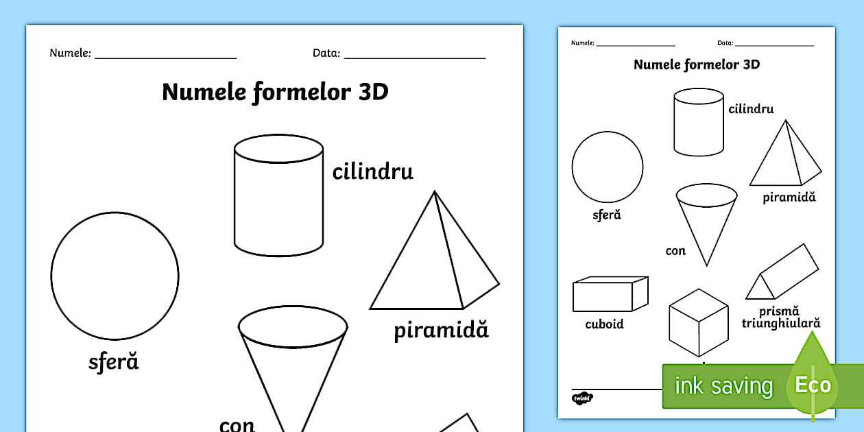 Forme 3D Fișă de colorat Cuvinte ilustrate