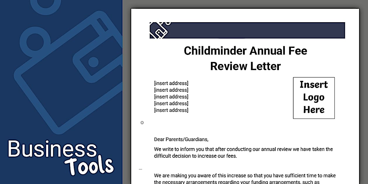 Annual Fee Review Editable Letter Template (Fee Increase)