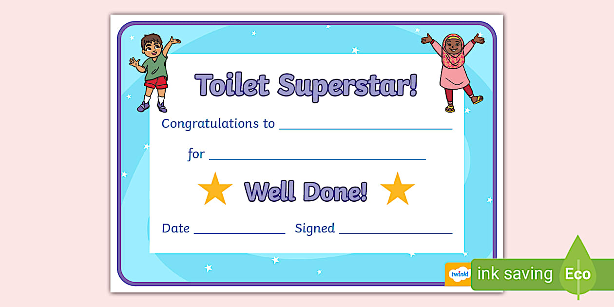 Toilet Training Certificate, Toilet Training, Toilet