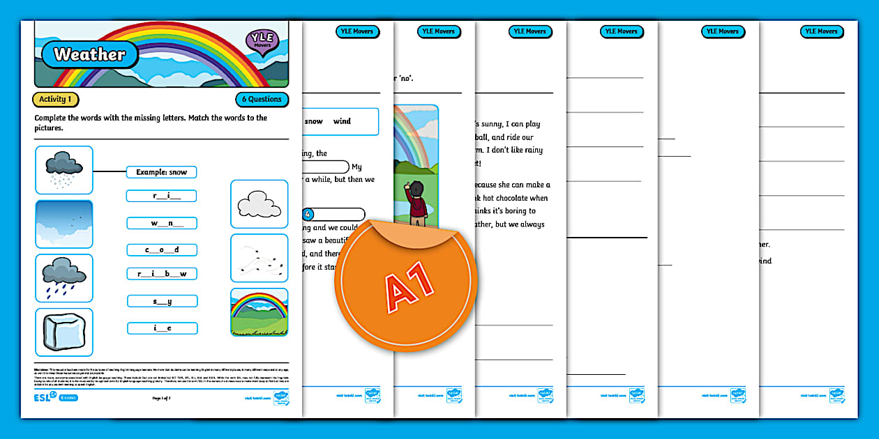 YLE Movers Weather Vocabulary Activity Sheet (Teacher-Made)