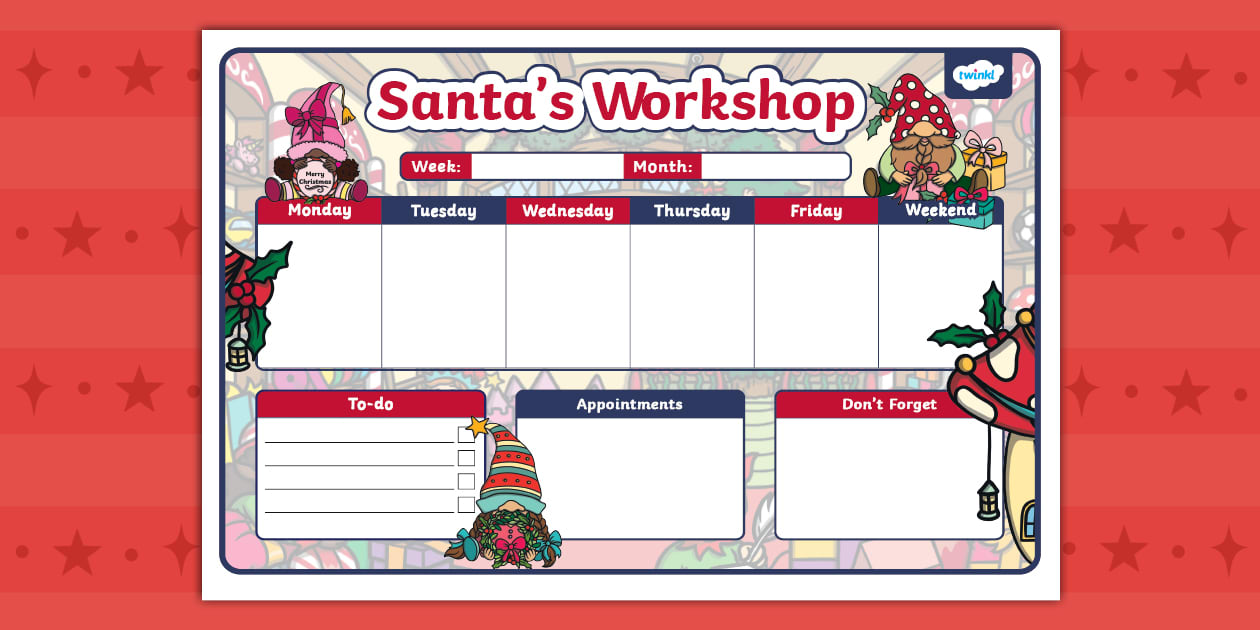 Santa's Workshop Educator Weekly Planner (teacher made)