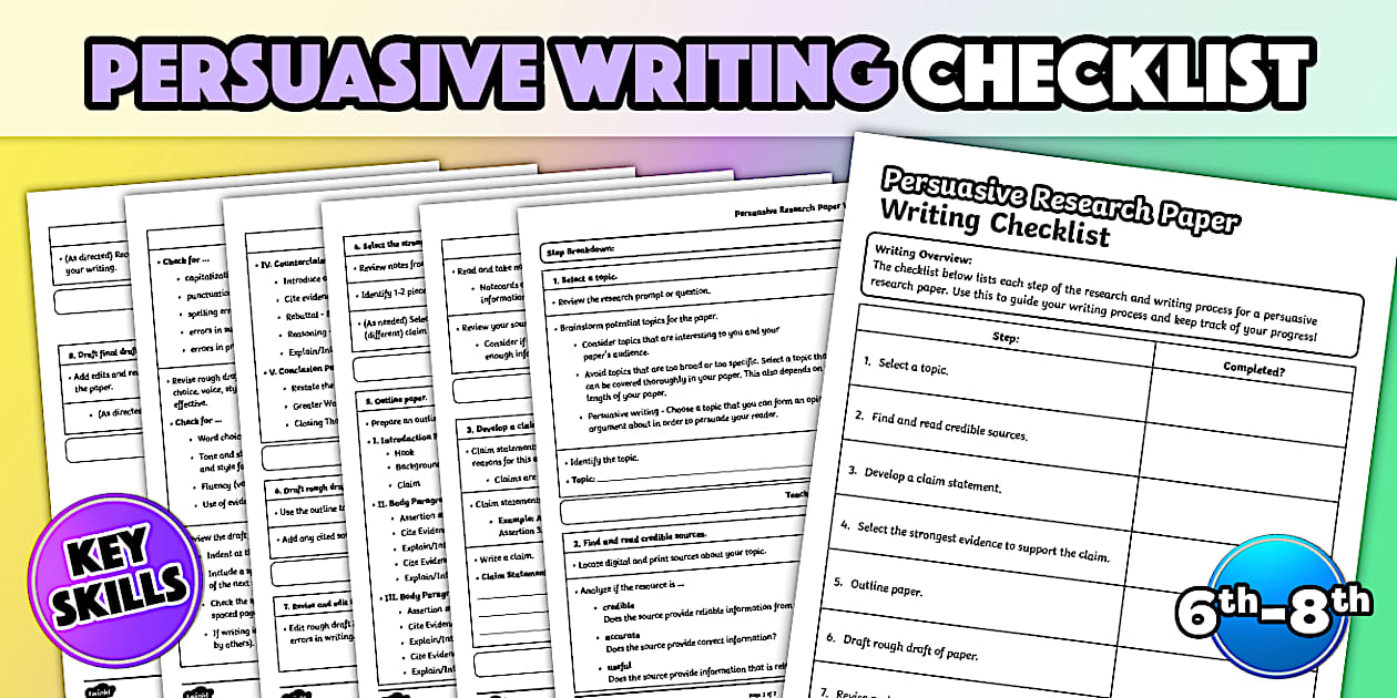 Persuasive Research Paper Guidelines Checklist | Twinkl USA