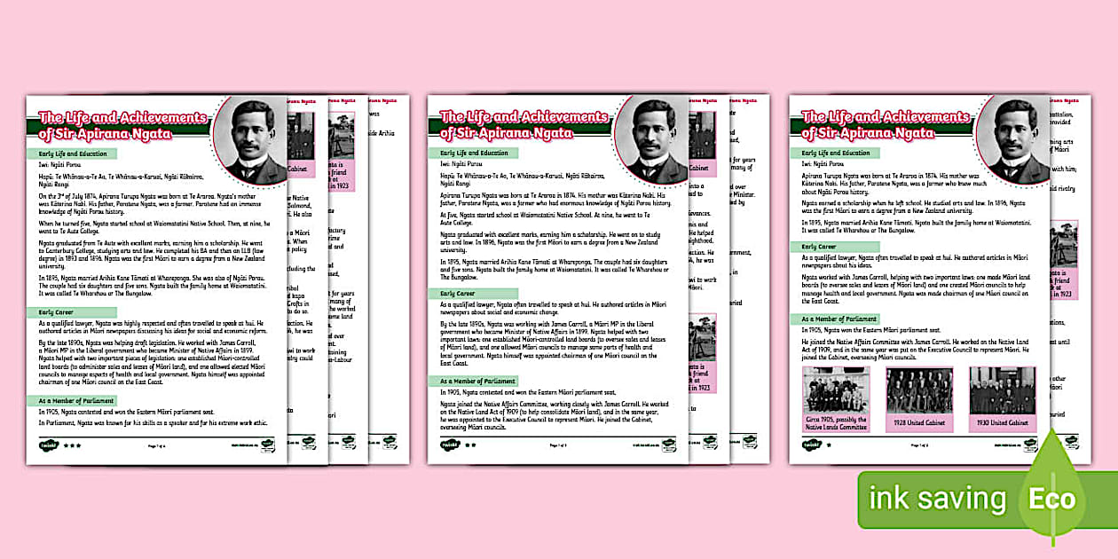 Year 5-8 Apirana Ngata Differentiated Fact File - Twinkl