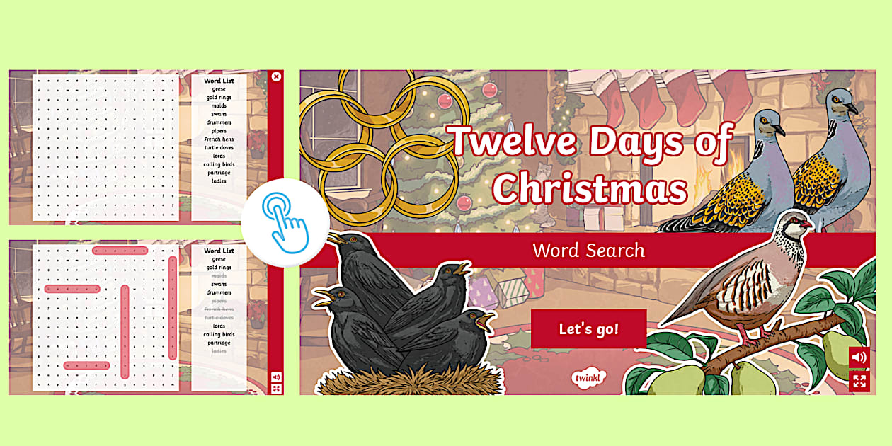 Twelve Days of Christmas Interactive Word Search - Twinkl