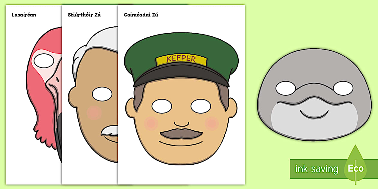 The Zoo Aistear Role-Play Masks Gaeilge (teacher made)