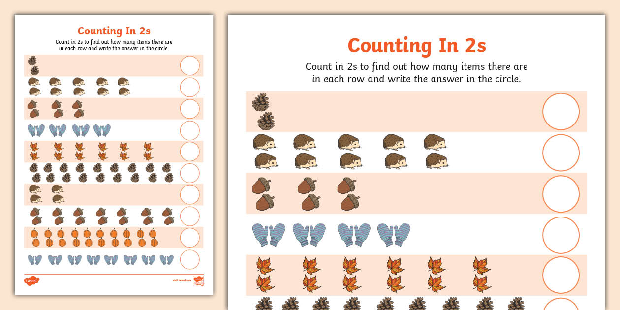 👉 Autumnal Counting in 2s Worksheet - Twinkl