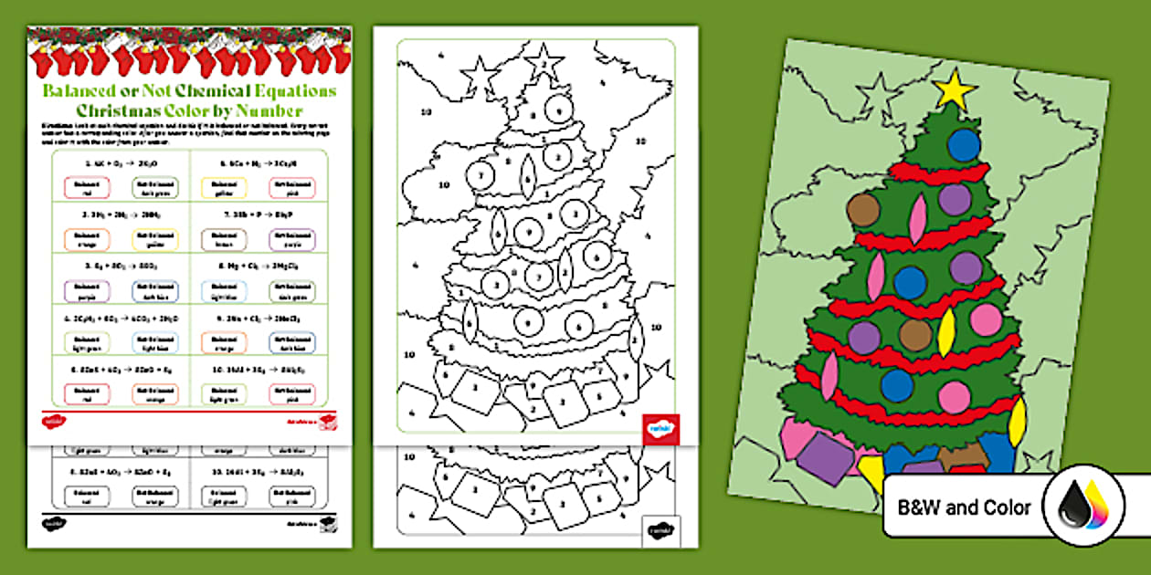 Eighth Grade Balanced or Not Chemical Equations Christmas Color by Number