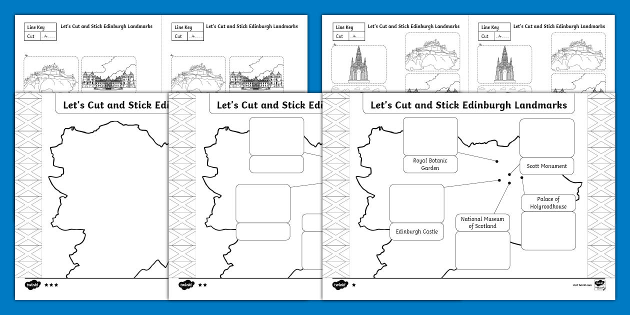Let's Cut and Stick Edinburgh Landmarks Colouring Pages