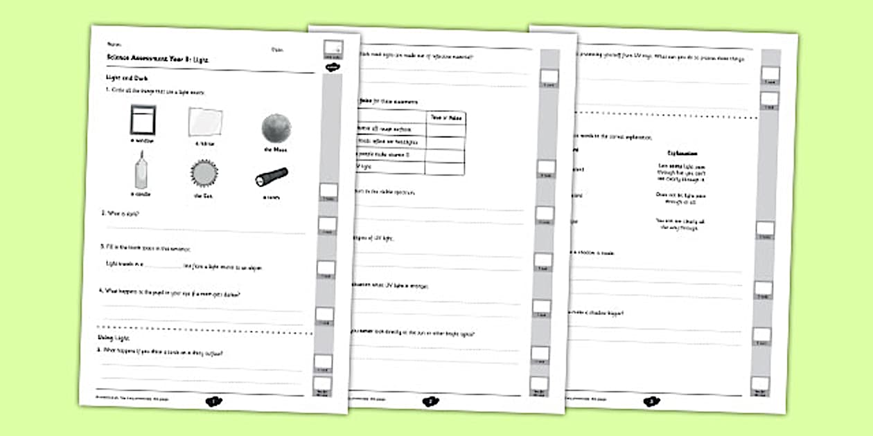 Y3 Light - End of Unit Assessment (teacher made) - Twinkl