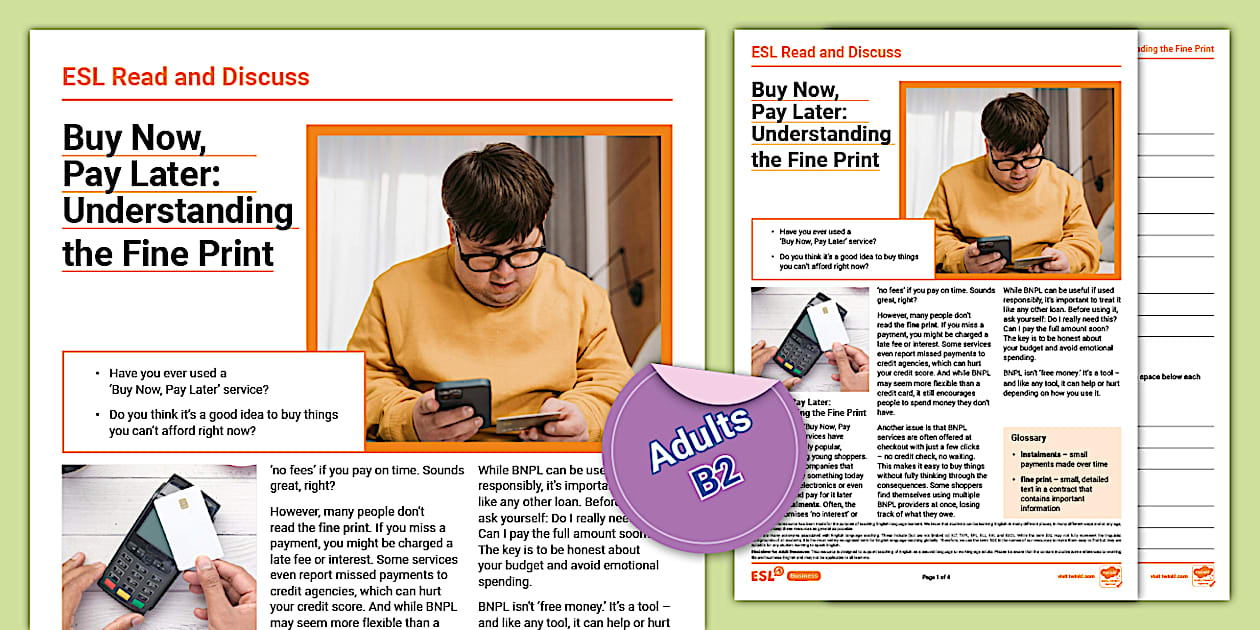 ESL Buy Now, Pay Later (teacher made) - Twinkl