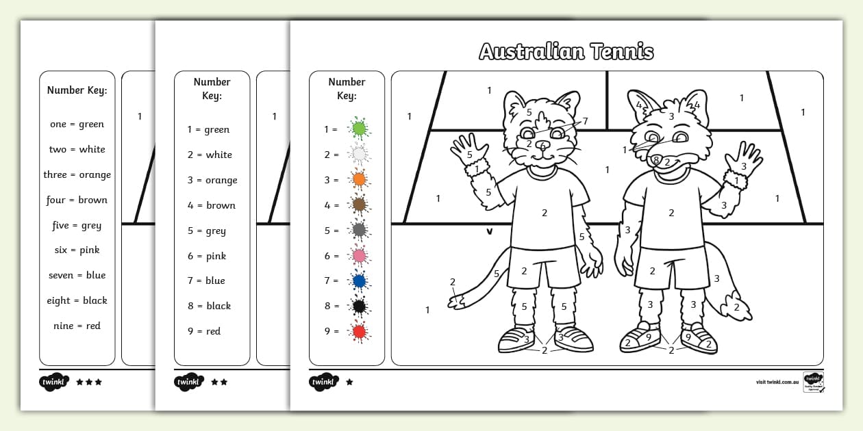 Australian Tennis Colour By Number - Differentiated - Twinkl