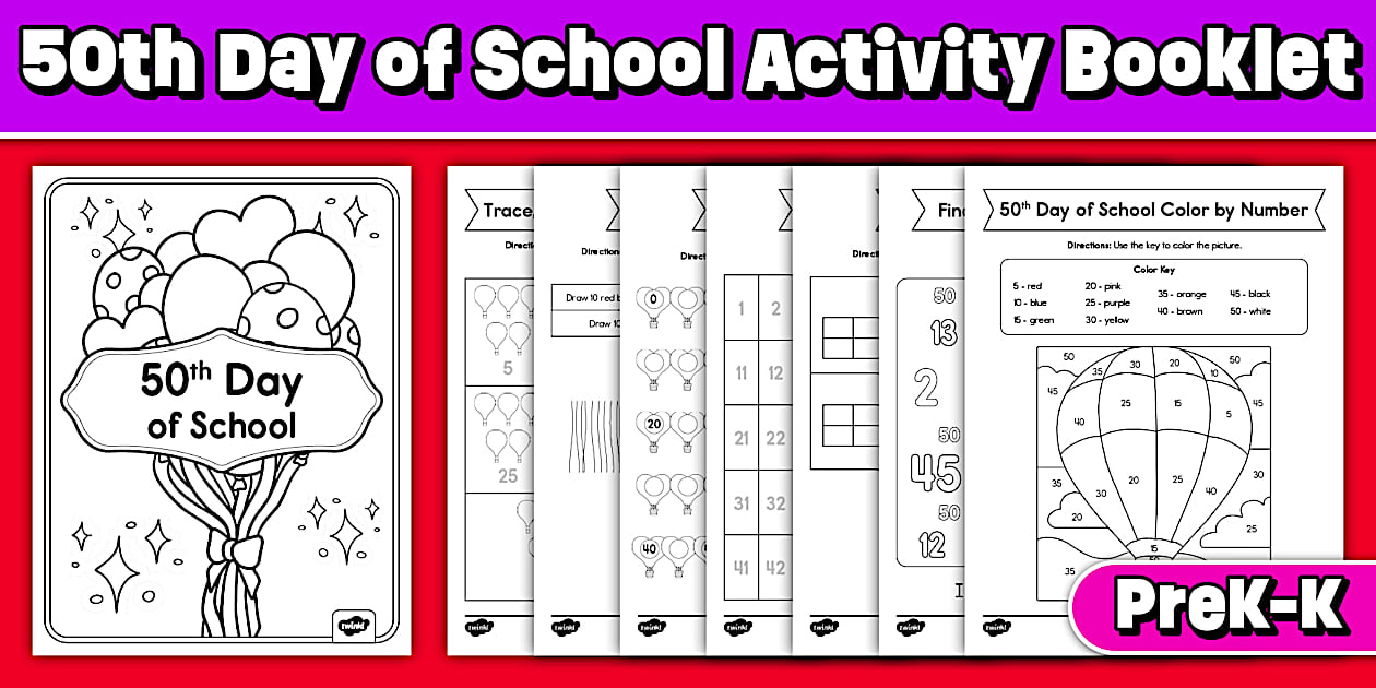 50th Day of School Activity Booklet for PreK-K